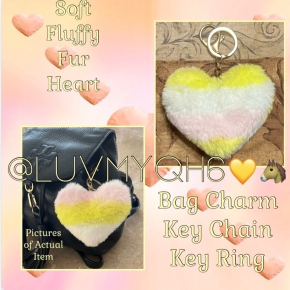 Accessories | Soft Fluffy Fur Heart Bag Charm Key Chain Key Ring | Poshmark